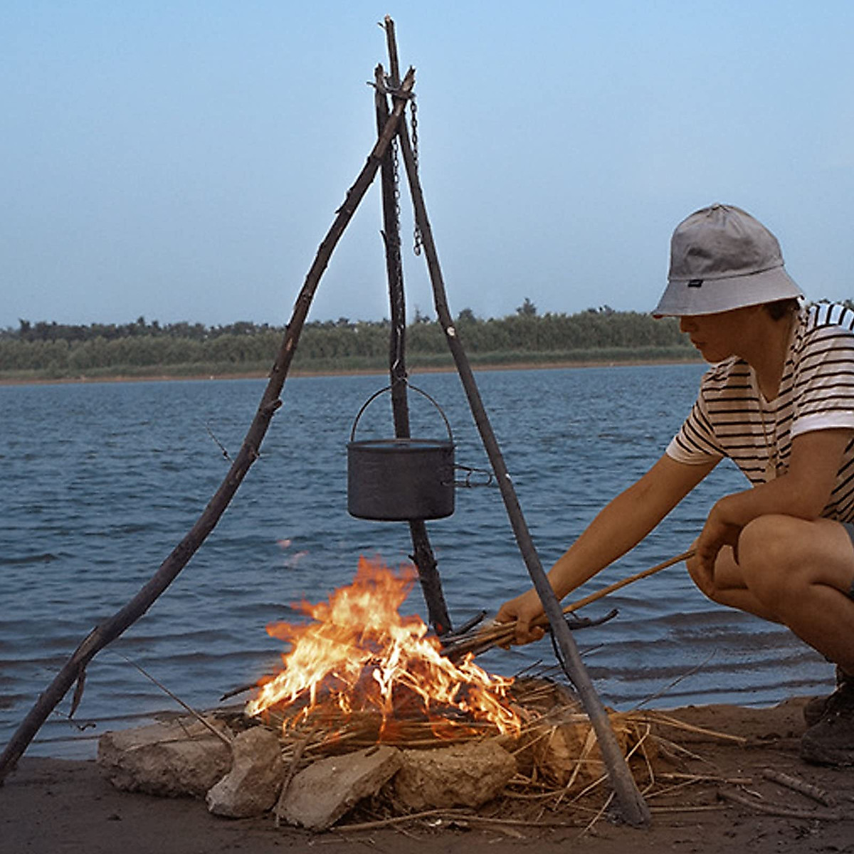 INYX SHOES Outdoor Cooking Kitchen Camping Branches Tripod Board Stainless Steel Campfire Support Plate with Adjustable Chain for Hanging Cookware Lightweight Portable Durable (Style1)