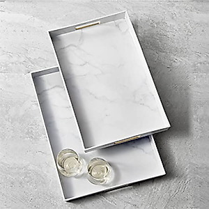 American Atelier Set of 2 Marble Finish Rectangular Serving Tray with Gold Trim Handles- Indoor & Outdoor Platter for Home Entertaining, Cocktails, Snacks, Barware, Perfume (Large 19x14, Small 18x12)