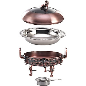UZOURI Stainless Steel Chafing Dish, Round Chafer Buffet Warmers Set W/Food Pans, Stove Stand, Visible Pot Lid and Fuel Holder, for Kitchen Party(Color:Gold) (Gold)