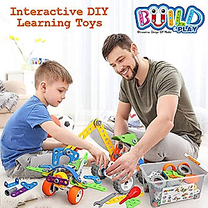 MOONTOY 175 Pieces Building Blocks STEM Toys for 4 5 6 7 8+ Year Old Boys Erector Sets Kits Building Toys for Kids Age 4-8 6-8 5-7 8-10 Creative Learning Game Engineering Stem Projects Activities Gift