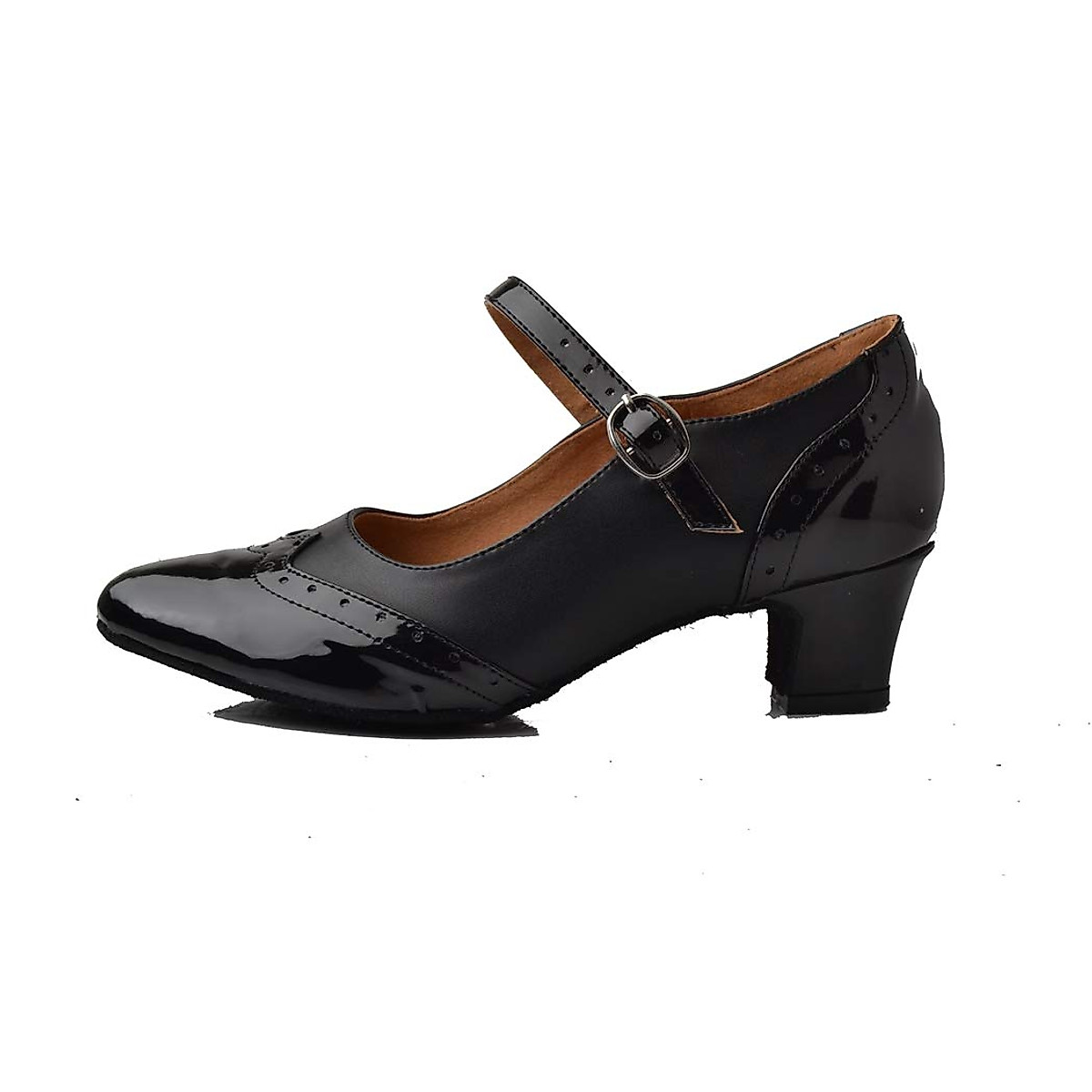 TDA Women's Comfort Low Heels Black PU Leather Mary Janes Latin Modern Dance Shoes 8 US
