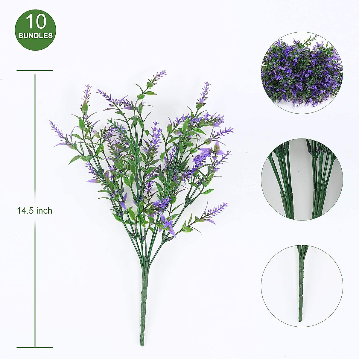 MCH 10Pcs Artificial Lavender Flowers Plants Faux Shrubs Plastic Plants for Home Outdoor Garden Porch Window Box Décor (Purple)