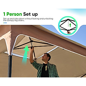 Quictent Pop up Gazebo Canopy 12 x 12, One Person Set up Portable Instant Folding Shelter, Outdoor Canopy Tent with Extra Shade for Backyard, Patio, Party - Tan&Brown