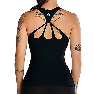 RUNNING GIRL Yoga Tank Tops for Women Built in Shelf Bra B/C Cups Strappy Back Activewear Workout Compression Tops (BX2356 Black, CN:L,US:M)