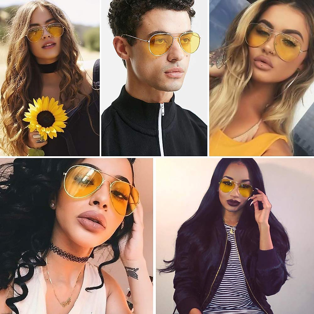 Outray Night Vision Polarized Aviator Sunglasses for Driving (Gold Frame/Yellow Lens, Yellow)