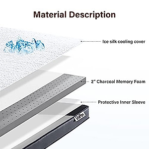UniPon 2 Inch Memory Foam Mattress Topper Queen Cooling Mattress Topper Charcoal Infused Bed Topper with Tencel Fiber Ingredient Removable Cover