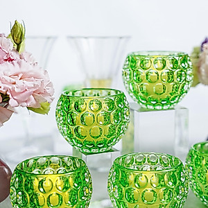 6pcs Green Votive Candle Holders Set of 6 Green Glass Tealight Candle Holders in Bulk Crystal Tea Light Candle Holders for Home Wedding St Patricks Day Decor