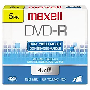 Maxell Dvd Recordable Media - Dvd-r - 16x - 4.70 Gb - 5 Pack Jewel Case - 120mm - 2 Hour Maximum Recording Time