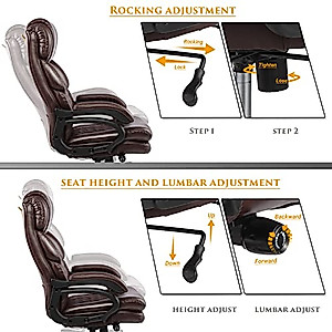 400lbs Big and Tall Office Chair Wide Spring Seat Executive Office Chair for Heavy People Home Office Desk Chair with Heavy Duty Casters 360 Swivel Chair High Back Computer PU Leather Chair (BROWN)