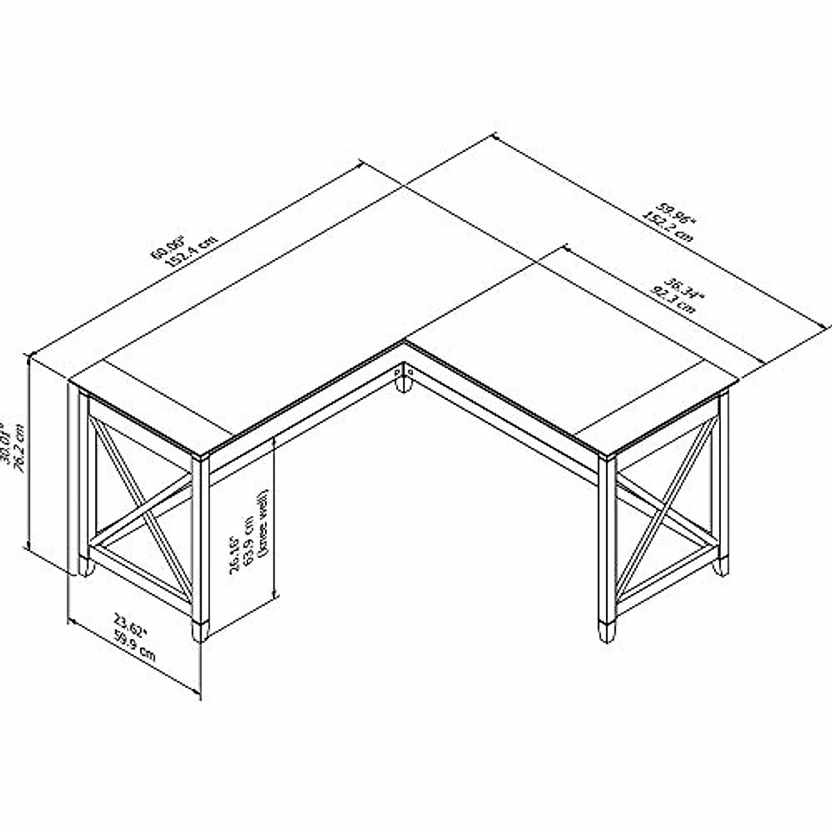 Bush Furniture Key West Modern Farmhouse Writing Desk for Home Office, 60W, Pure White Oak