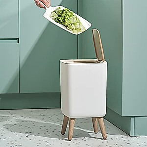 Bedroom Trash Can with Lid,Garbage Can for Bathroom,Living Room Trash Can with Push Button, Small Trash Bin,Plastic Rubbish Bin for Office, Kitchen, 2.6 Gallon&0.5 Gallon (2 Pieces)