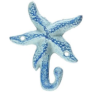 TGL Direct Cast Iron Wall Hook Blue Starfish Design 4.75" Tall