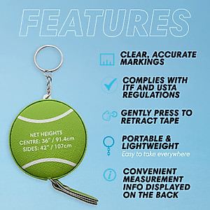 Scoring Right Tennis Net Height Mini Measuring Tape and Keyring, Portable 59 Inch Flexible Measuring Tape for Measuring Tennis Net Height, Green