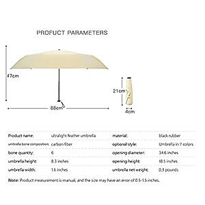 Ultra-light travel umbrella, foldable, ultra-compact and portable, carbon fiber shaft, anti-ultraviolet and windproof umbrella (Pea green)