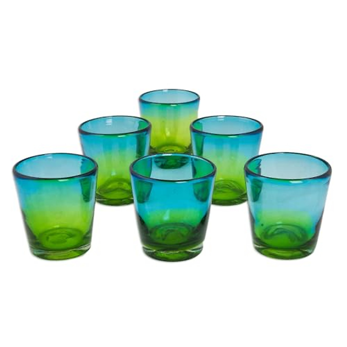 NOVICA Hand Blown Blue And Green Glass Rock Glasses 'Aurora Tapatia'
