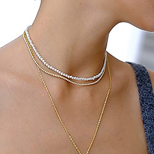 Vescence Cubic Zirconia Choker Adjustable 12-14 Inch | 1.75mm Round Cut Tennis CZ Chain Necklace Gold for Layering | Bridal Party Gold Jewelry Hypoallergenic