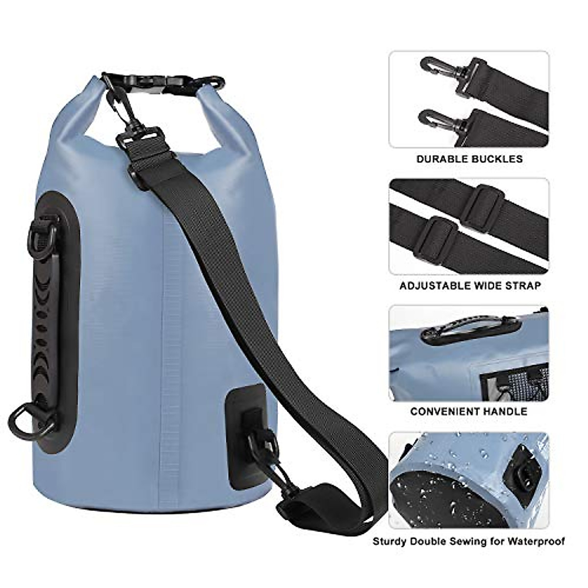 HEETA Waterproof Dry Bag for Women Men(Upgraded Version), 5L/ 10L/ 20L/ 30L Roll Top Lightweight Dry Storage Bag Backpack with Phone Case, Grey 5L