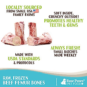 Raw Paws Pet 4-inch Beef Whole Raw Frozen Marrow Bones for Dogs Large, 12-ct - Made in USA Frozen Raw Bones for Dogs - Raw Meaty Dog Bones for Large Dogs - Raw Dog Bones - Beef Marrow Bones Dogs Raw
