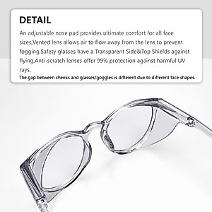 LeonDesigns Anti-Fog Stylish Round Safety Glasses Side Shields | UV Eye Protection HD Blue Light Blocking Glasses | Comfortable Clear Lab Goggles for Men and Wome (Black)