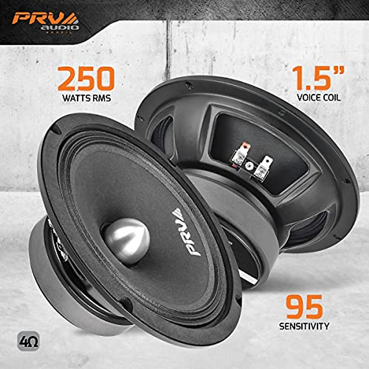 PRV AUDIO 8 Inch Midrange Speaker 8MR500-4 Bullet, 500 Watts Program Power, 4 Ohm, 1.5 in Voice Coil Bullet Speakers for Car Audio Door Louspeaker (Single)