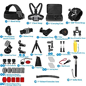 Action Cameras Accessory Kit, Bonvvie 50-in-1 Sports Camera Accessory Kit Compatible with Hero 13/12/11/10/9/8/7 Black, Max/Fusion, Insta360 Osmo Action SJCAM SJ6000 SJ5000 Campark REMALI