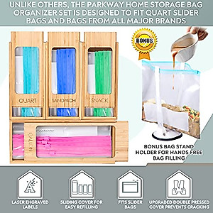 PARKWAY HOME - Ziplock Bag Organizer For Drawer, Food Storage Bag Holder, Ziplock Bag Storage Organizer for 8" Quart Ziploc Bags, Sandwich Bag Organizer, Snack Baggie Organizer and Food Bags Holder