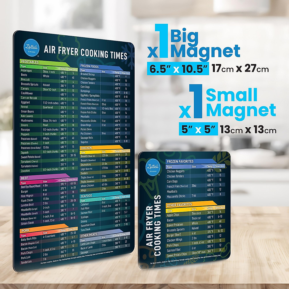 Air Fryer Magnetic Cheat Sheet Set, Air Fryer Accessories Cook Times, Airfryer Accessory Magnet Sheet Quick Reference Guide for Cooking and Frying (Black)