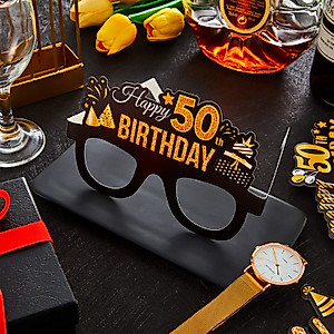 Sumind 24 Pcs Birthday Glasses Decoration Paper Eyeglasses Birthday Sunglasses to Wear for Men Women Table Decor Party(50th)