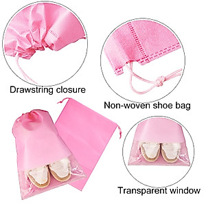 6 Pcs Travel Shoe Bags, ULIFEMALL Large Non-Woven Drawstring Shoes Storage Bag with Transparent Slot Clear Window Portable Waterproof Dustproof Pouch Packing Organizer for Men Women, Pink #1
