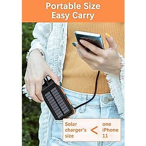 Solar Charger 20000mAh Power Bank Portable Solar Phone Charger, Camping Waterproof External Battery Charger for Cell Phone, 2 USB/LED Flashlight with Compass for Outdoor Activities
