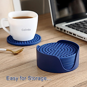 Colinda Silicone Drink Coasters with Holder, Set of 6, for Tabletop Protection and Office Desk, Cup Mat Set for Home Decor, Non-Slip and Non-Stick,Round, 4 Inch,Pink