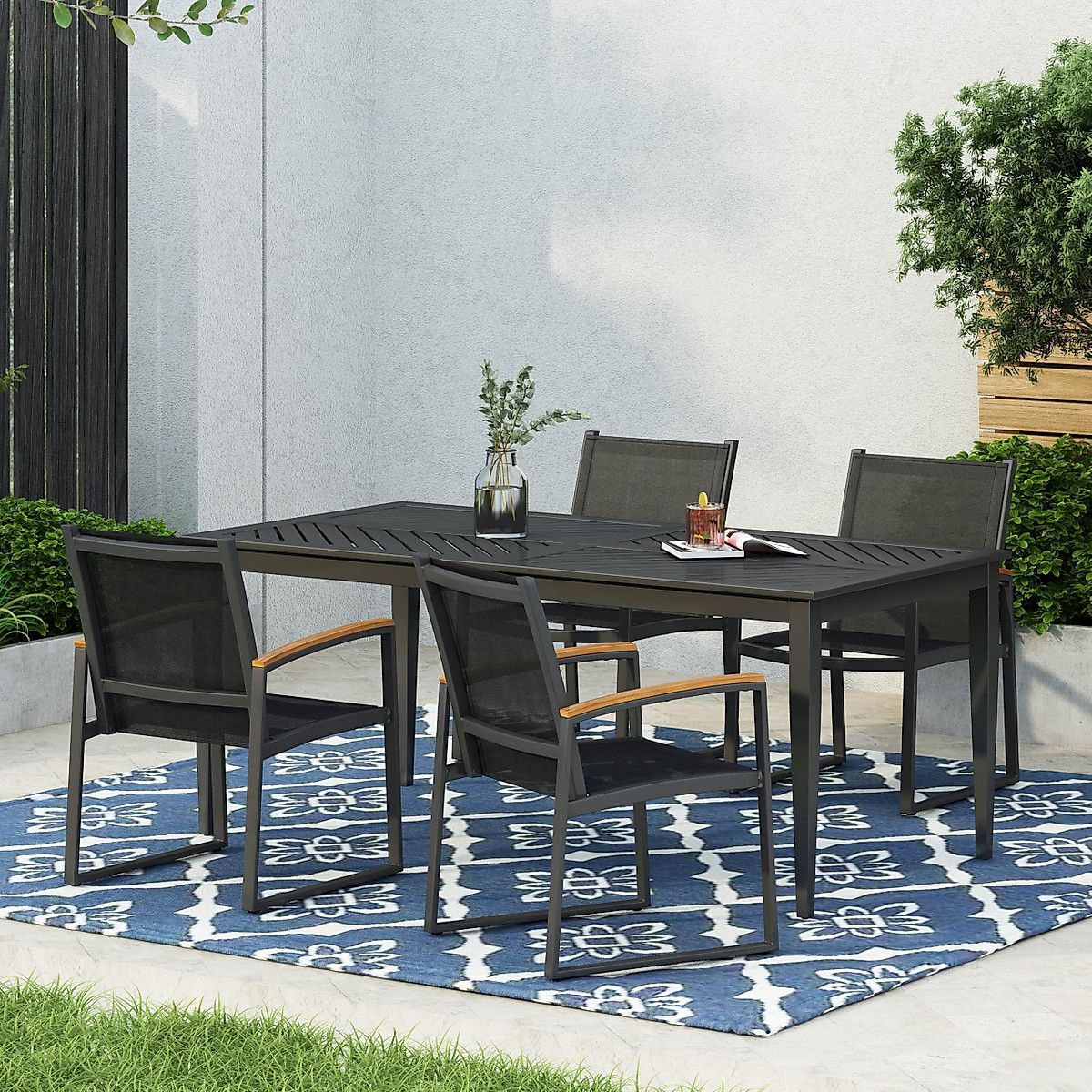 Christopher Knight Home Glasgow Outdoor Aluminum and Mesh Dining Chairs (Set of 4), 22.25 "W x 24.5 "D x 33.5 "H, Gray + Natural Brown