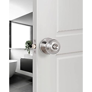 GITRANG (2 Pack) Privacy Door Knobs Bedroom/Bathroom Doorknobs for Left and Right Opened Door with Lock Flat Ball Handle in Satin Nickel