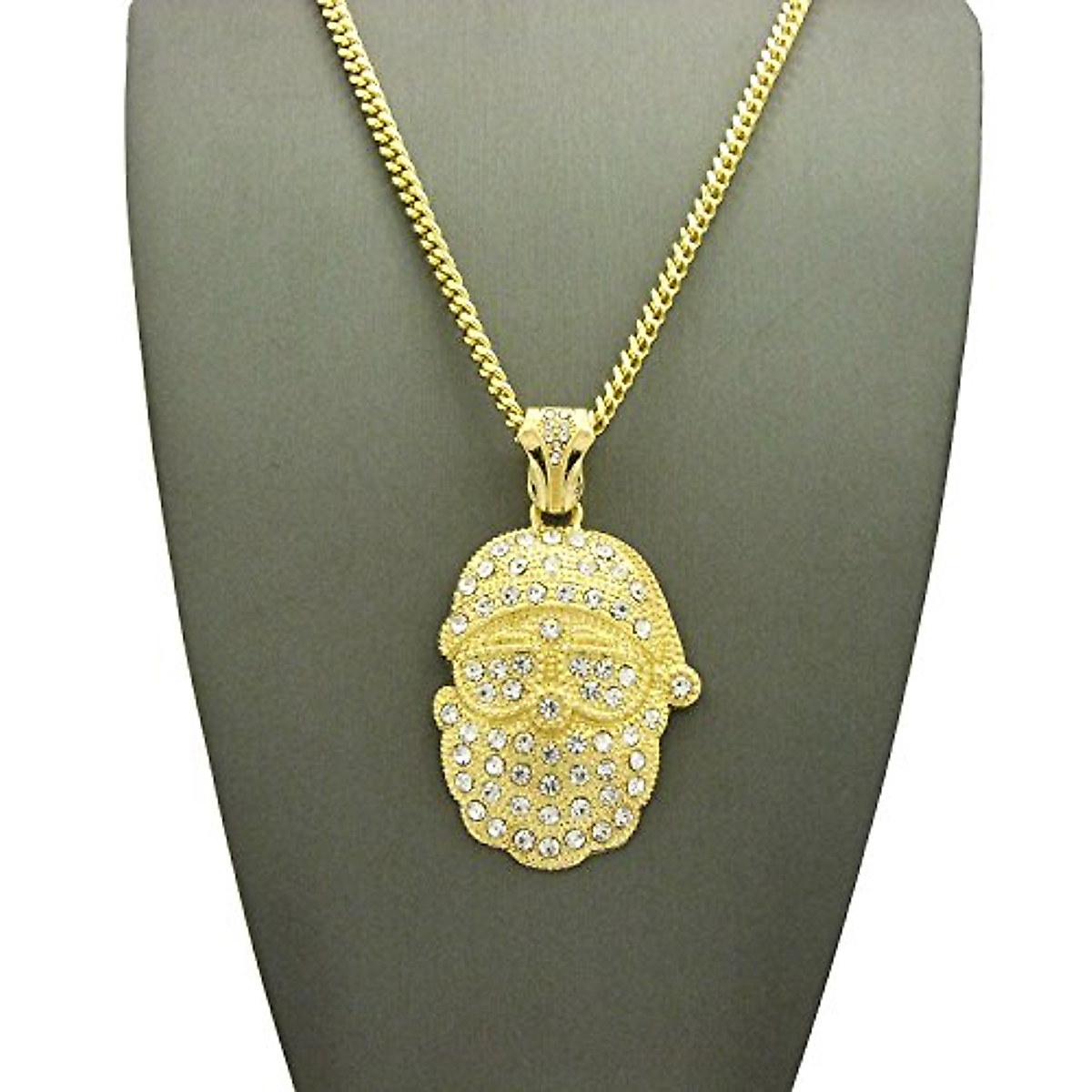 Fashion 21 Iced Out Santa Face Inspired Pendant 18", 20",24" Various Chain Necklace in Gold Color Plated (3mm 20" Cuban Chain)
