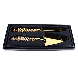 Vintage Engraved Gold Cake Knife and Server Set, Elegant Cake Cutter and Serving Spatula Set, for Wedding, Birthday, Thanksgiving, and Christmas Celebrations