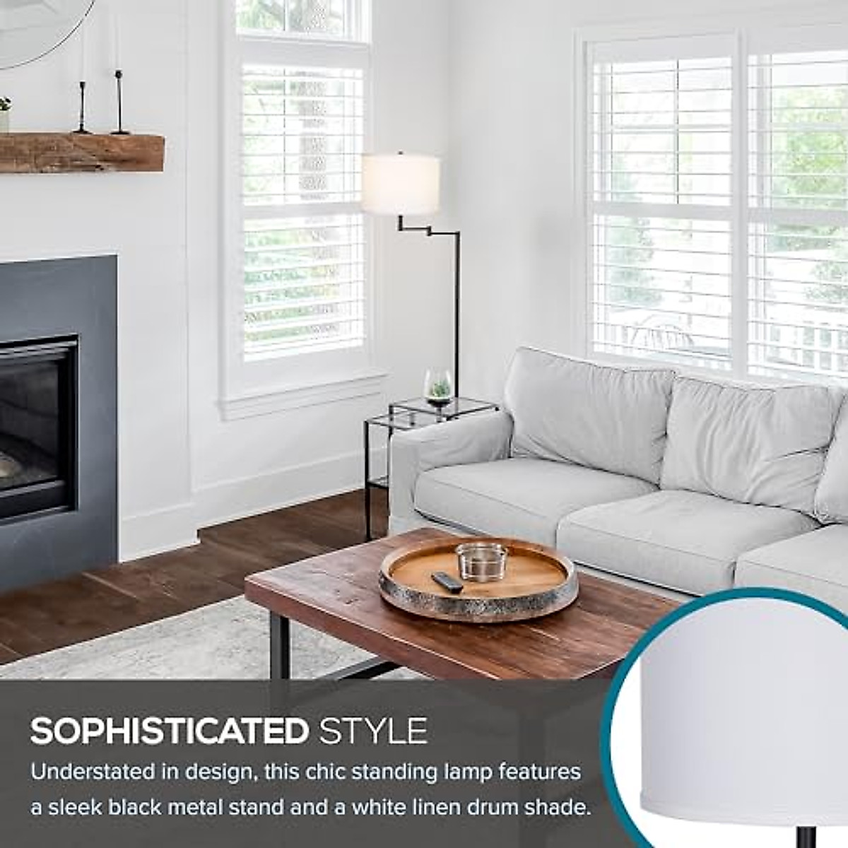 Catalina Lighting 24288-000 Traditional Swing Arm Floor Lamp for Office, Living Room, Dorm or Bedroom, Smart Home Compatible, Bulb Not Included, 60", Black