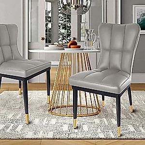 Bekrvio High-Back Faux Leather Dining Chairs Set of 2, Modern Sturdy Upholstered Accent Side Chair Deep Sponge Padded Seat with Metal Legs for Kitchen Dining Room Living Room Bedroom(Silver)