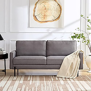 Snowhill 57in Modern Linen Loveseat, Minimalist Style Upholstered Couch for Living Room, Small Space Apartment, Office, Bedroom (Light Gray, Sofa)
