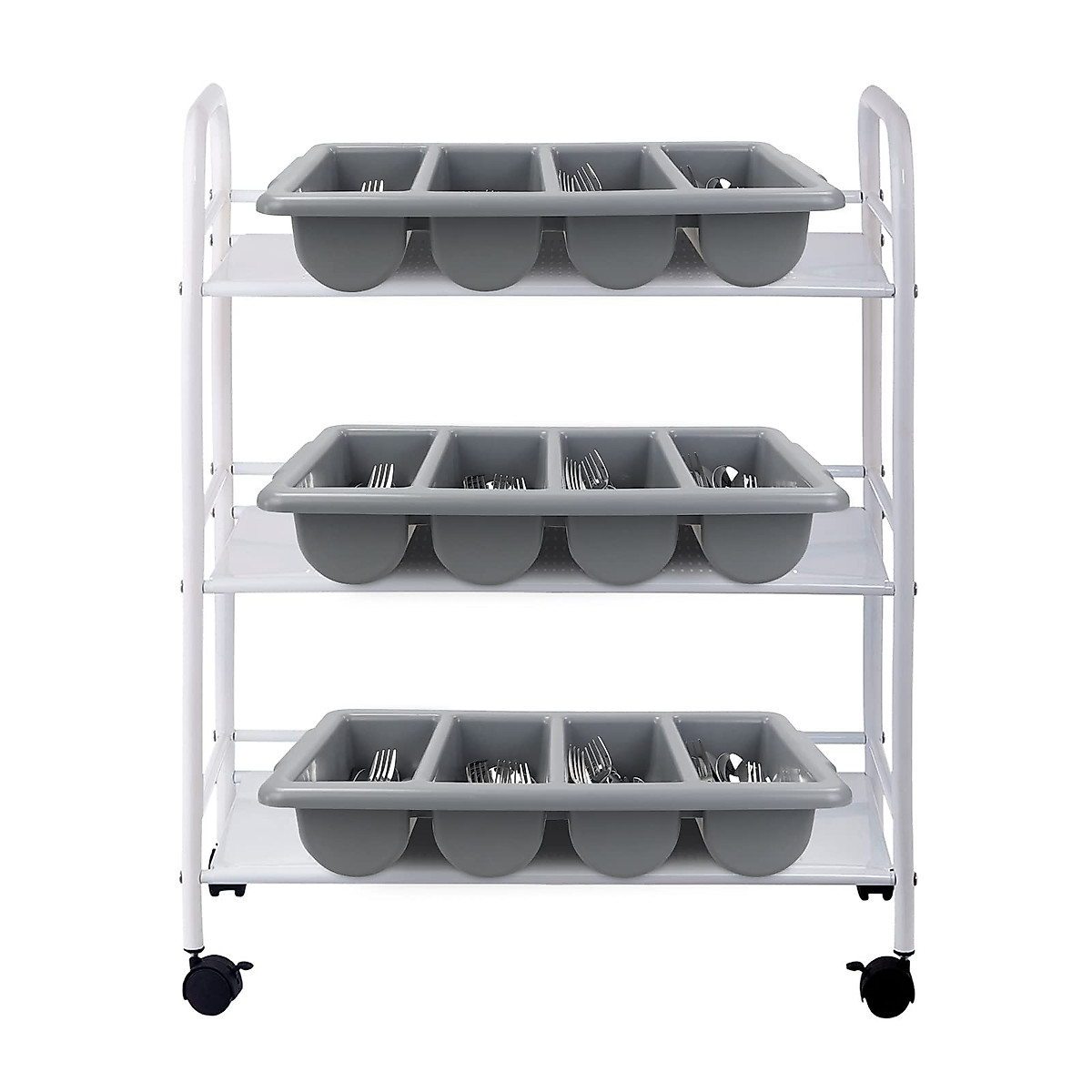 Tyminin 4-Compartment Commercial Cutlery Tray, Plastic Drawer Silverware Organizer, Grey, Pack of 4