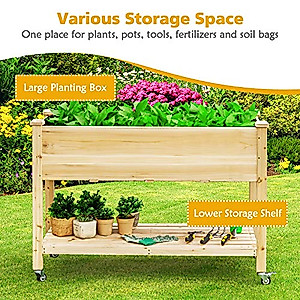 Giantex Raised Garden Bed on Wheels, Wood Planter Box with Legs, Liner, Drain Holes, Elevated Garden Bed for Vegetables, Standing Garden Container for Backyard, Patio, 47.5" LX 23.5" WX 33" H