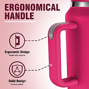 PlanetFlame 64oz Insulated Tumbler with Handle, Stainless Steel Double Wall Vacuumn Water Bottle, Lid and Straw for School, Gym, Hiking & Camping, Hot Pink