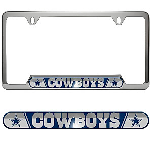 FANMATS 61950 Dallas Cowboys Embossed License Plate Frame, Stainless Steel Frame with Stamped Aluminum Team Logo Inserts, 6.25in x 12.25in