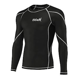 Mens Compression Shirts Base Layer Athletic Gym MMA BJJ Rash Guard No Gi Full Long Sleeve Rashguard Shirt for Men (Black, Large)