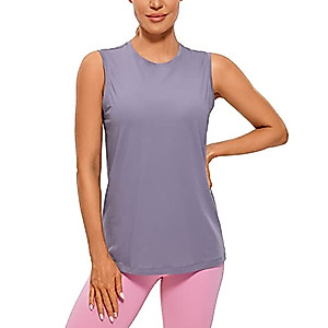 CRZ YOGA Pima Cotton Workout Tank Top for Women Loose Sleeveless Tops High Neck Yoga Tanks Athletic Gym Shirts Lavender Gray Medium