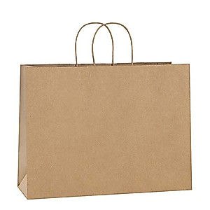 BagDream 16x6x12 Inches 50Pcs Kraft Paper Bags with Handles Bulk Brown Paper Shopping Bags Grocery Bags Mechandise Retail Bags, 100% Recyclable Large Paper Gift Bags