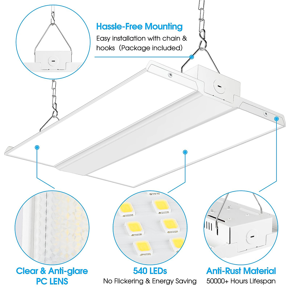 Yolovis 2 Pack 1.2FT LED High Bay Shop Light, 160W Linear Mini Shop Light, Super Bright 22000LM 138LM/W, 120-277V, 0-10V Dimmable, 5000K Daylight Hanging Light for Garage Workshop Warehouse