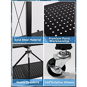 Lanstics 4 Tier Foldable Folding Shelves Heavy Duty Storage Shelving with Wheels Metal Shelf Standing Shelves Units for Home Kitchen Living Room Black
