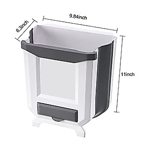 Hanging Folding Trash Can, BESUNTEK 2 Pcs Wall Mounted Kitchen 10L Gallon Plastic Folding Small Garbage Can with 5 Volume Garbage Bag for Cabinet Car Bedroom Bathroom Cupboard Office Camping