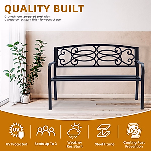 Sun-Ray Metal Park Patio Bench, Outdoor Bench in Black for Porch, Lawn, Garden, Deck
