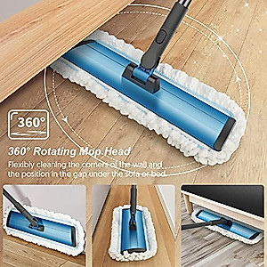 Microfiber Floor Mop for Hardwood Floor Cleaning, Dust Wet Mop with 3 Washable Pads and Aluminum Panel, Professional Flat Mop with Metal Handle for Home Kitchen Wood Laminate Tile Vinyl Cleaning